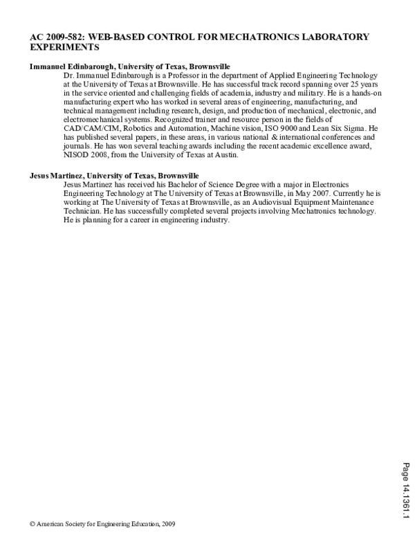 (PDF) Web Based Control For Mechatronics Laboratory Experiments