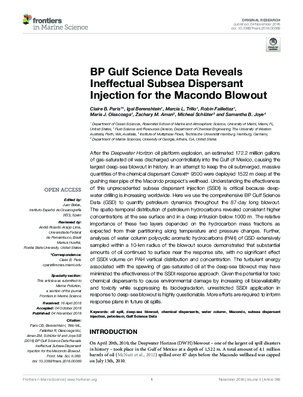 (PDF) BP Gulf Science Data Reveals Ineffectual Subsea Dispersant ...