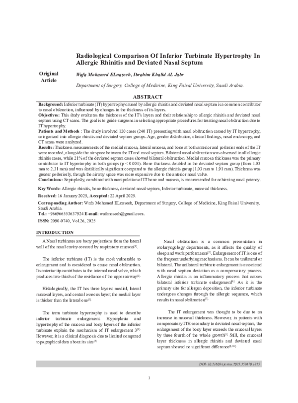 (PDF) Radiological Comparison Of Inferior Turbinate Hypertrophy In ...