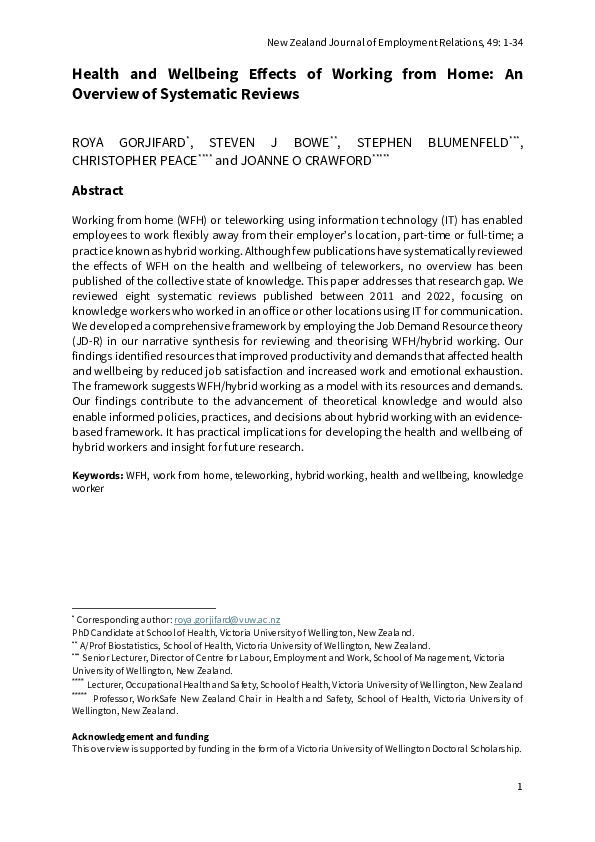 (PDF) Health and Wellbeing Effects of Working from Home: An Overview of ...