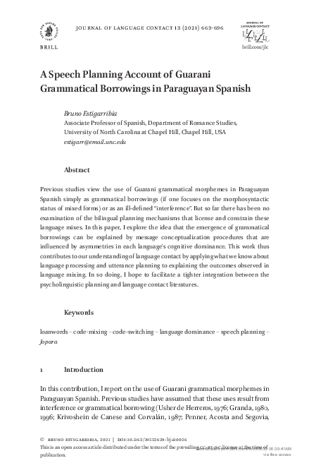 (PDF) A Speech Planning Account of Guarani Grammatical Borrowings in ...