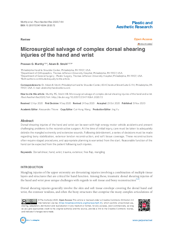 (PDF) Microsurgical salvage of complex dorsal shearing injuries of the ...