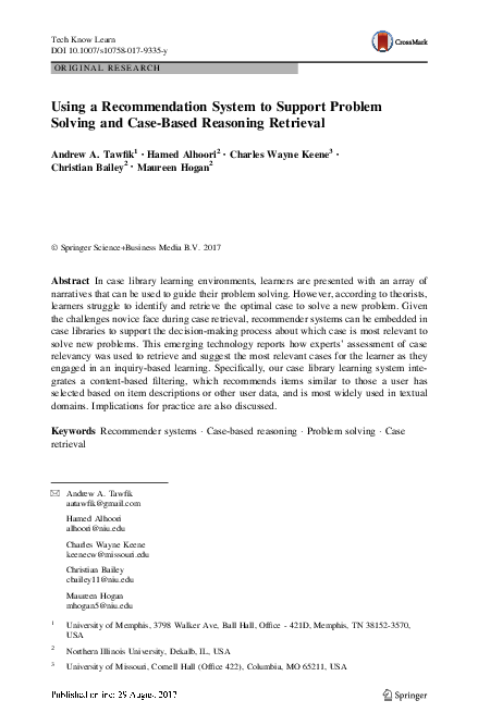 (PDF) Using a Recommendation System to Support Problem Solving and Case ...