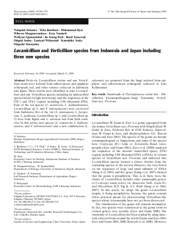 (PDF) Lecanicillium and Verticillium species from Indonesia and Japan ...