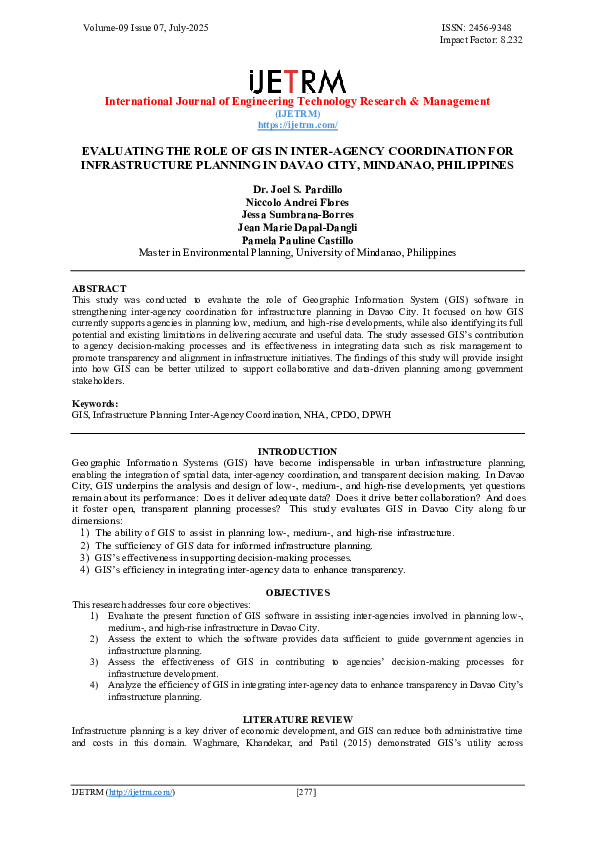 (PDF) EVALUATING THE ROLE OF GIS IN INTER-AGENCY COORDINATION FOR ...