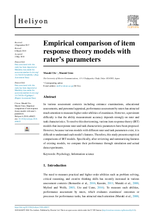 (PDF) Empirical comparison of item response theory models with rater's ...