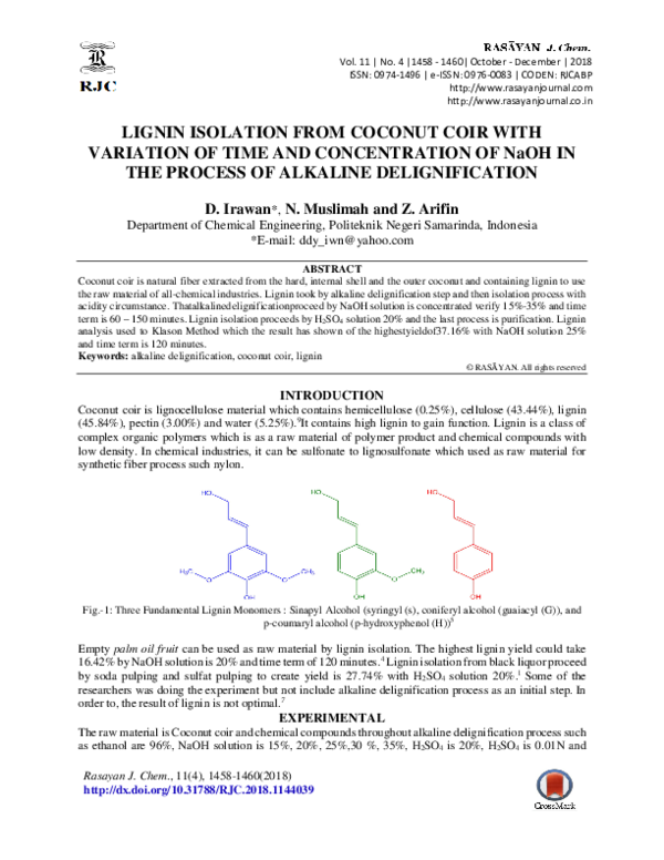 (PDF) LIGNIN ISOLATION FROM COCONUT COIR WITH VARIATION OF TIME AND ...