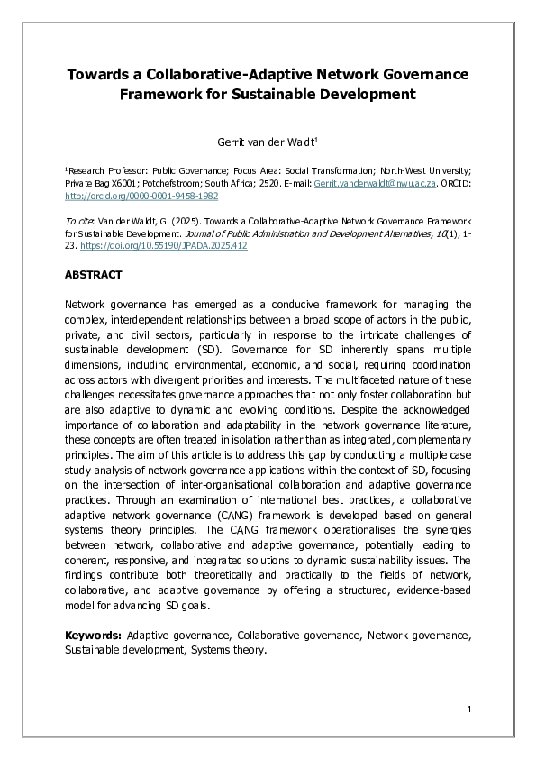 (PDF) Towards a Collaborative-Adaptive Network Governance Framework for ...