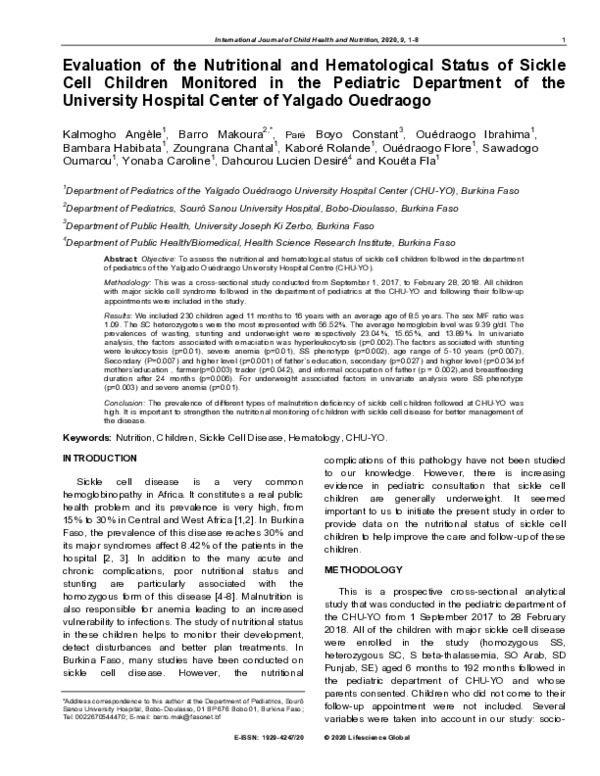 (PDF) Evaluation of the Nutritional and Hematological Status of Sickle ...