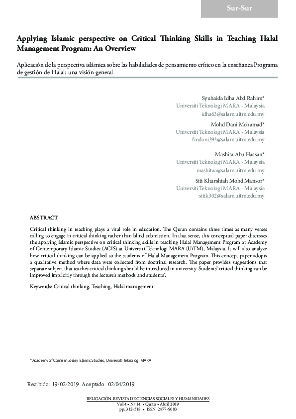 (PDF) Applying Islamic perspective on Critical Thinking Skills in ...
