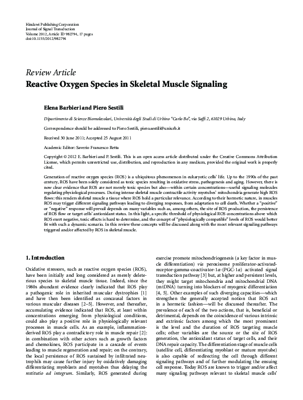 (PDF) Reactive Oxygen Species in Skeletal Muscle Signaling