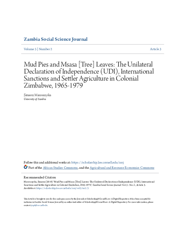 (PDF) Mud Pies and Msasa [Tree] Leaves: The Unilateral Declaration of ...