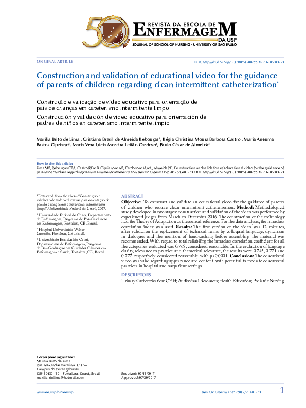 (PDF) Construction and validation of educational video for the guidance ...