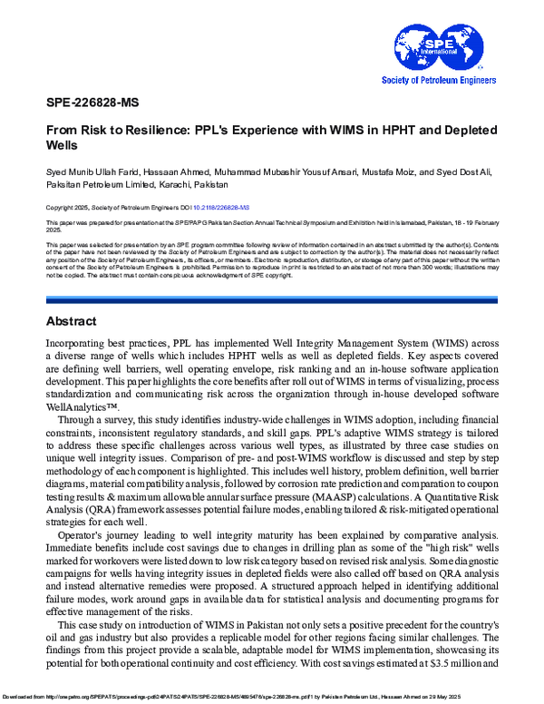 (PDF) From Risk to Resilience: PPL's Experience with WIMS in HPHT and ...