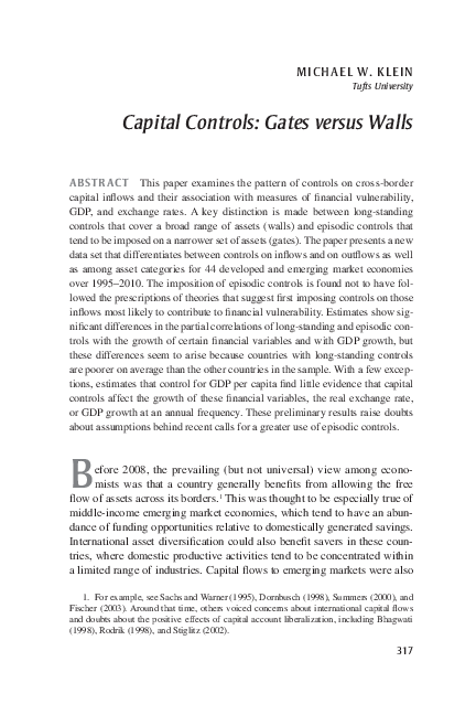 (PDF) Capital Controls: Gates versus Walls