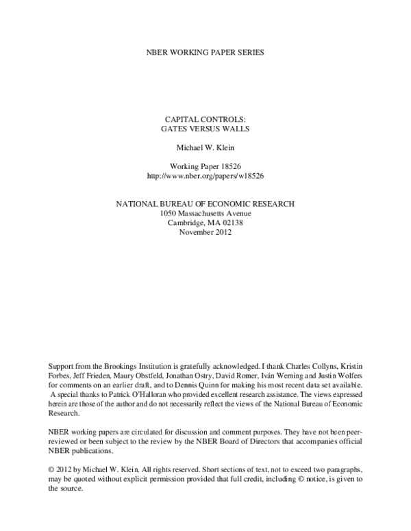 (PDF) Capital Controls: Gates versus Walls
