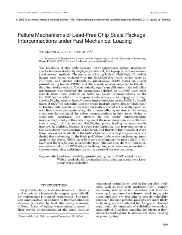 (PDF) Failure mechanisms of lead-free chip scale package ...