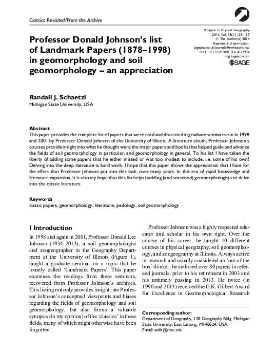 (PDF) Professor Donald Johnson’s list of Landmark Papers (1878–1998) in ...