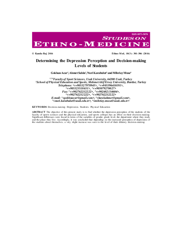 (PDF) Determining the Depression Perception and Decision-making Levels ...