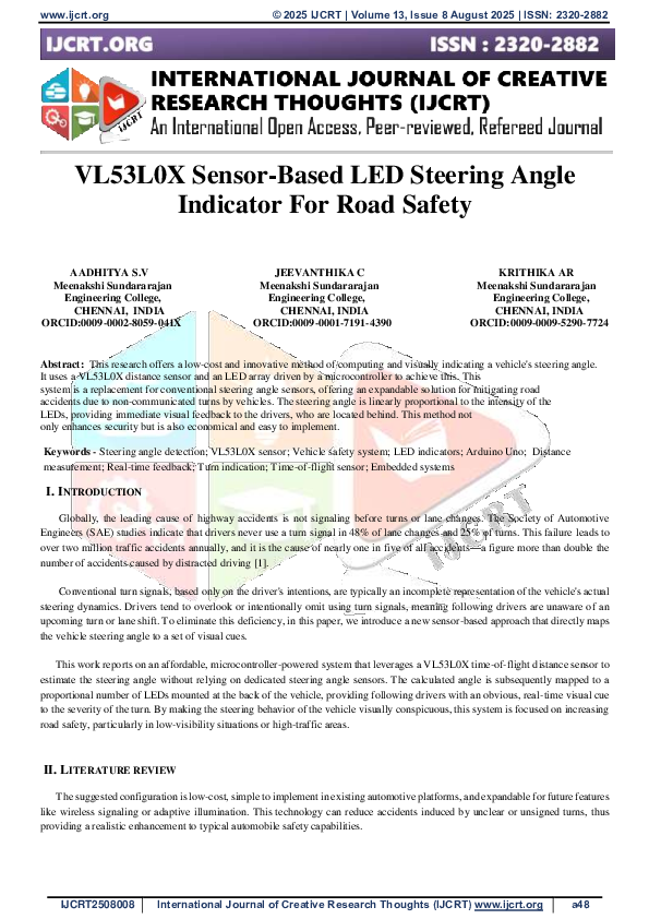 (PDF) VL53L0X Sensor-Based LED Steering Angle Indicator for Road Safety