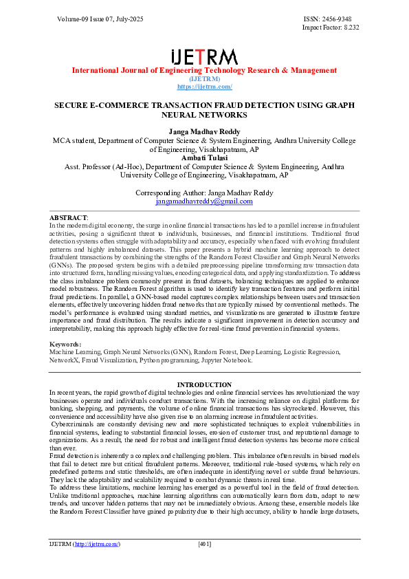 (PDF) SECURE E-COMMERCE TRANSACTION FRAUD DETECTION USING GRAPH NEURAL NETWORKS