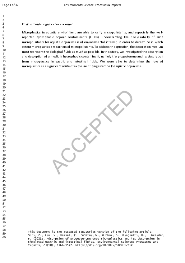 (PDF) Adsorption of progesterone onto microplastics and its desorption ...