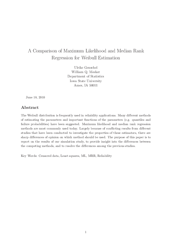 (PDF) A Comparison of Maximum Likelihood and Median-Rank Regression for ...