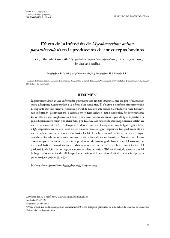 (PDF) Efecto de la infección de Mycobacterium avium paratuberculosis en ...