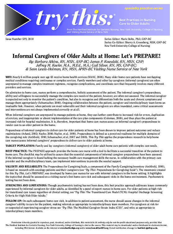 (PDF) Informal caregivers of older adults at home: let's PREPARE!