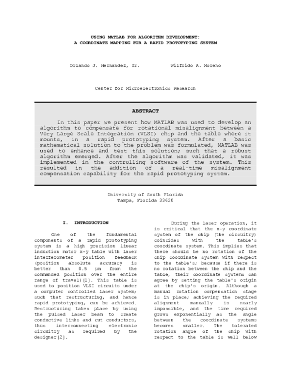 (PDF) Using Matlab for Algorithm Development: A Coordinate Mapping for ...