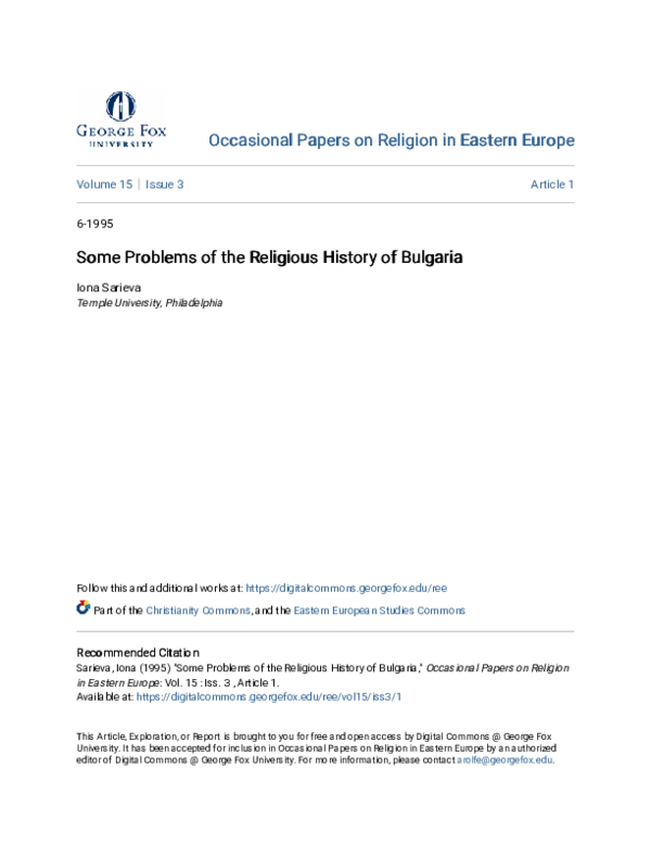 (PDF) Some Problems of the Religious History of Bulgaria and Former ...
