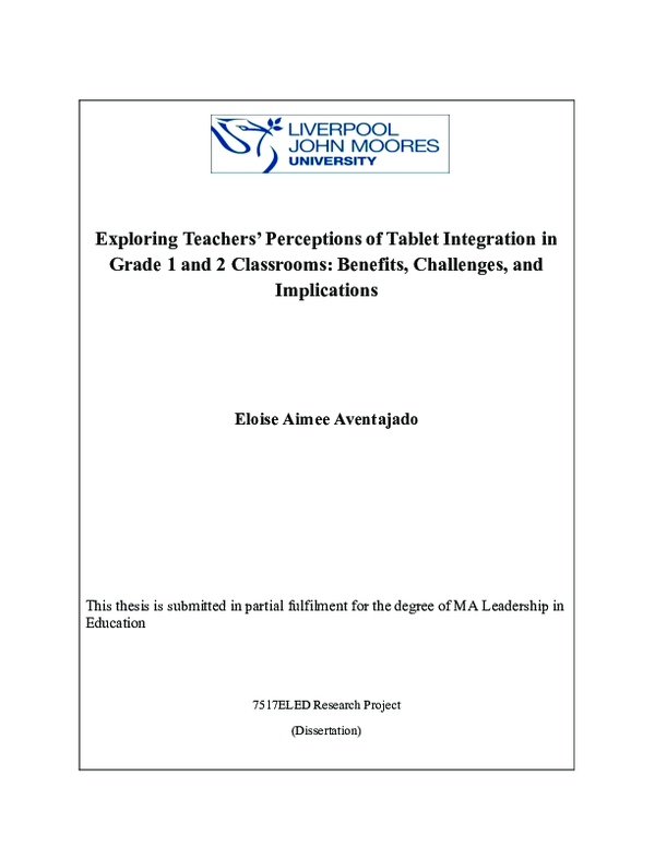 (PDF) Exploring Teachers' Perceptions of Tablet Integration in Grade 1 ...
