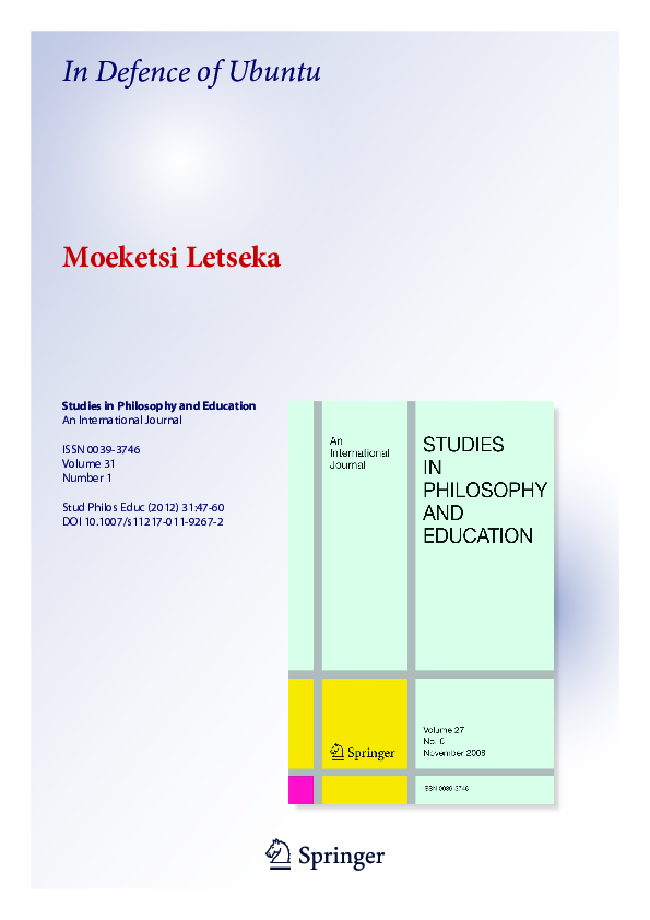 (PDF) In Defence of Ubuntu Moeketsi Letseka