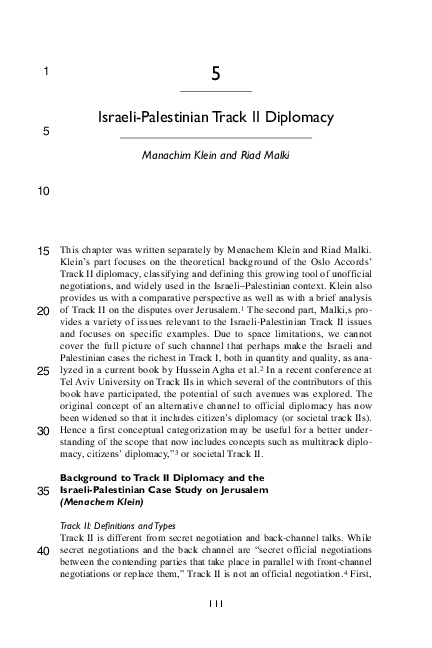 (PDF) Israel-Palestine Track II Diplomacy