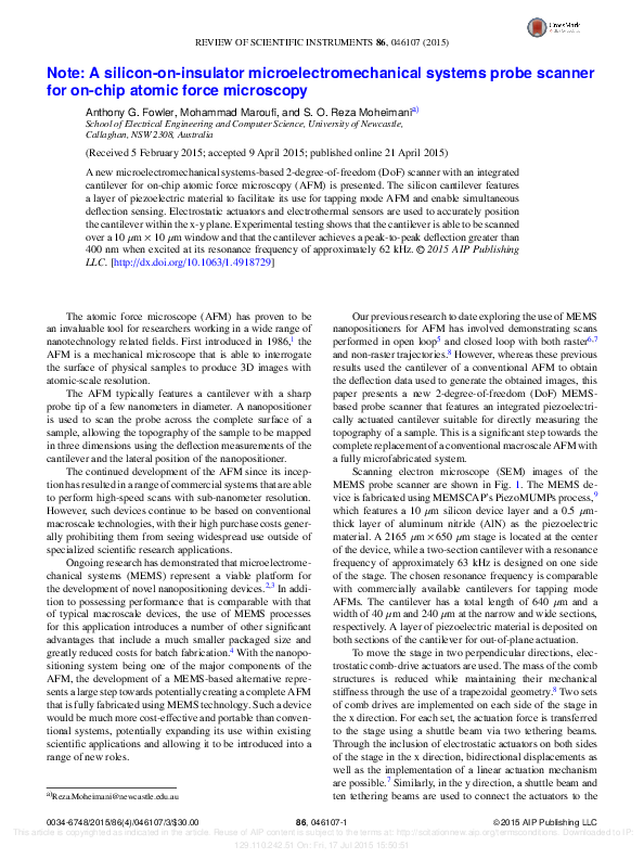 (PDF) Note: A silicon-on-insulator microelectromechanical systems probe ...