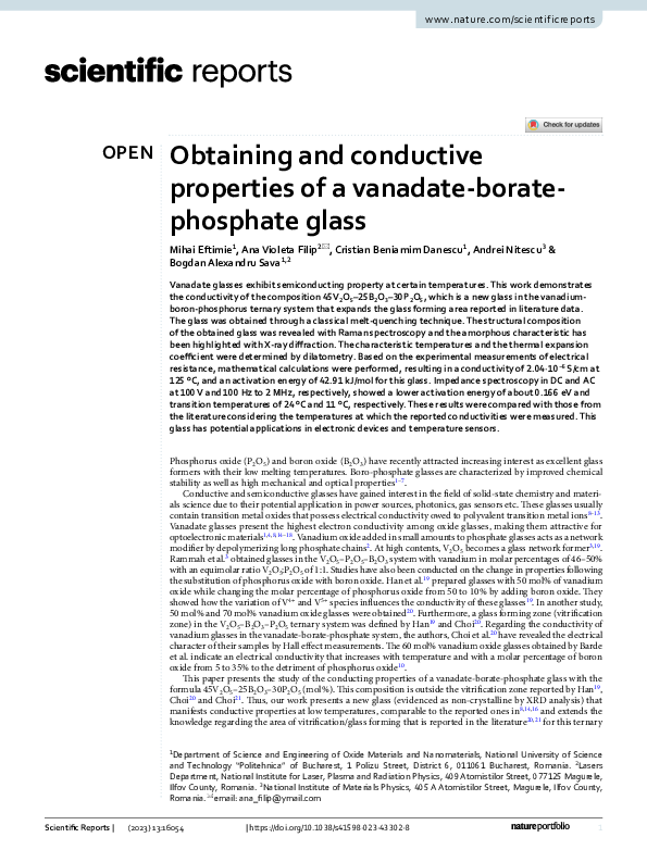 (PDF) Obtaining and conductive properties of a vanadate-borate ...