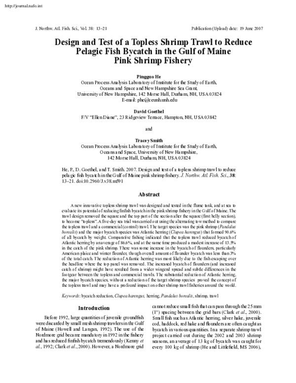 (PDF) Design and Test of a Topless Shrimp Trawl to Reduce Pelagic Fish ...