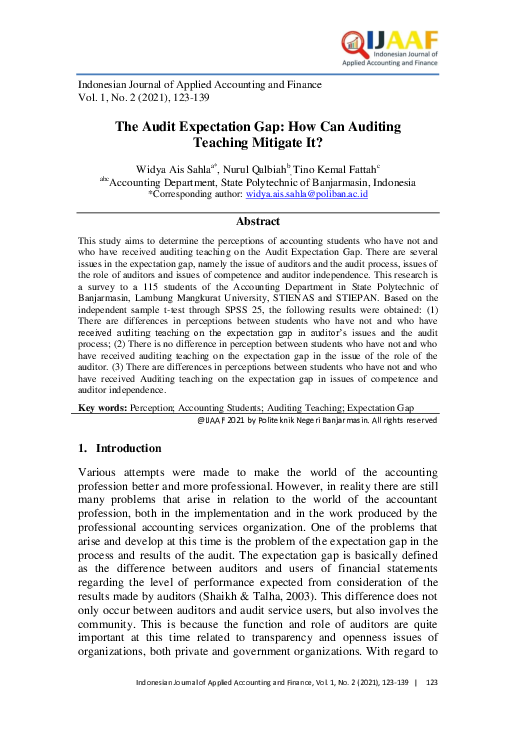 (PDF) The Audit Expectation Gap: How Can Auditing Teaching Mitigate It?
