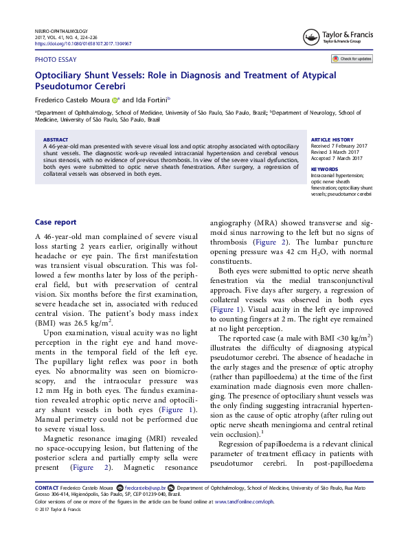 (PDF) Optociliary Shunt Vessels: Role in Diagnosis and Treatment of ...