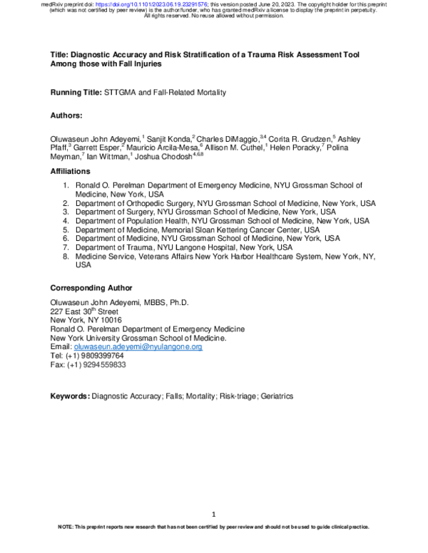 (PDF) Diagnostic Accuracy and Risk Stratification of a Trauma Risk ...
