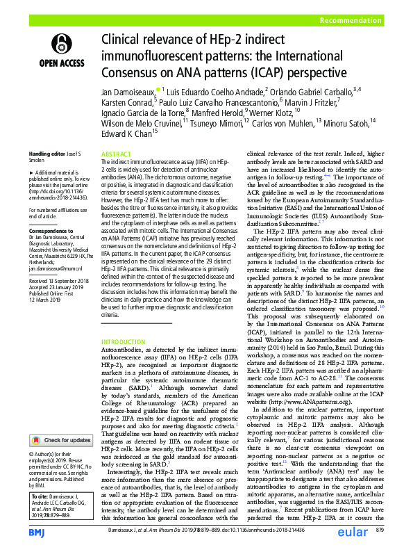 (PDF) Clinical relevance of HEp-2 indirect immunofluorescent patterns ...