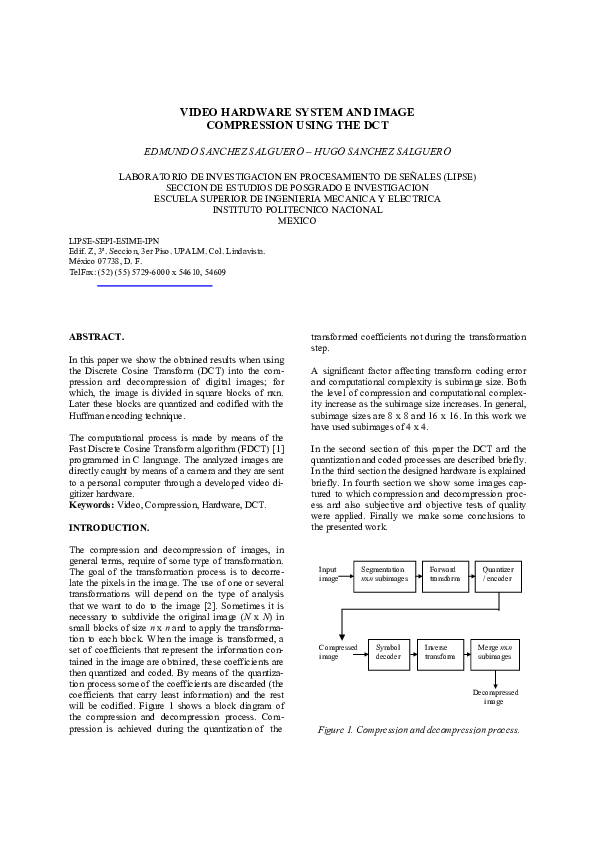 (PDF) Video Hardware System and Image Compression Using the DCT