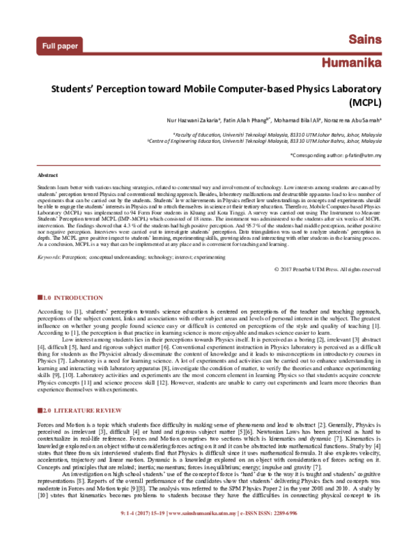 (PDF) Students’ Perception toward Mobile Computer-based Physics Laboratory (MCPL)