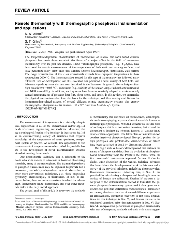 (PDF) Remote thermometry with thermographic phosphors: Instrumentation ...