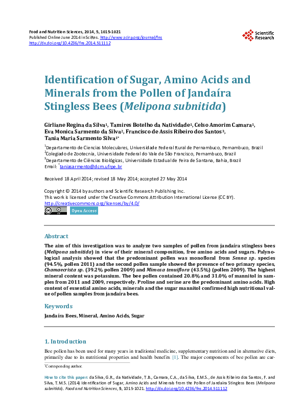 (PDF) Identification of Sugar, Amino Acids and Minerals from the Pollen ...
