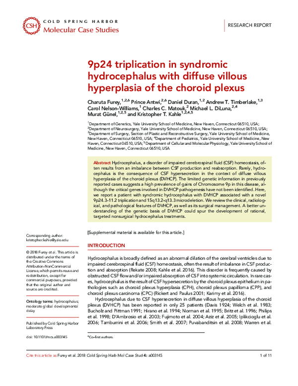 (PDF) 9P24 Triplication and 15Q13 Deletion in Syndromic Hydrocephalus ...