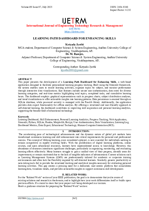 (PDF) LEARNING PATH DASHBOARD FOR ENHANCING SKILLS