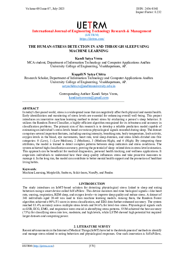 (PDF) THE HUMAN-STRESS DETECTION IN AND THROUGH SLEEP USING MACHINE ...