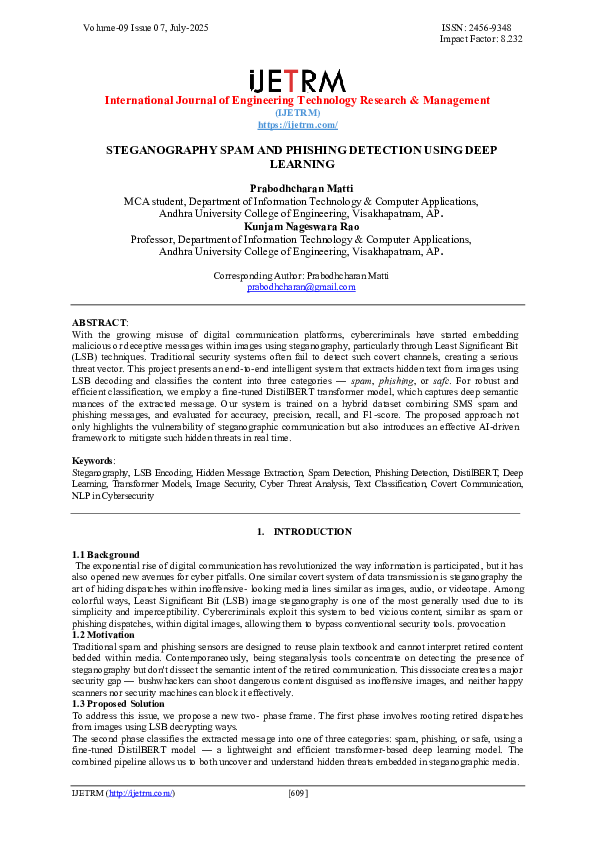 (PDF) STEGANOGRAPHY SPAM AND PHISHING DETECTION USING DEEP LEARNING