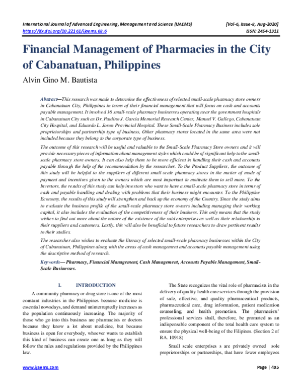 (PDF) Financial Management of Pharmacies in the City of Cabanatuan ...